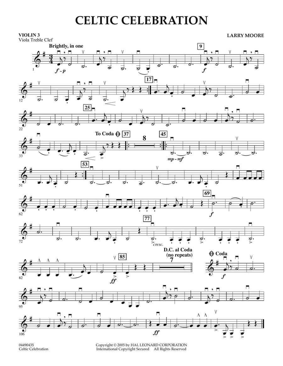 Celtic Celebration - Violin 3 (Viola Treble Clef) by Larry Moore ...