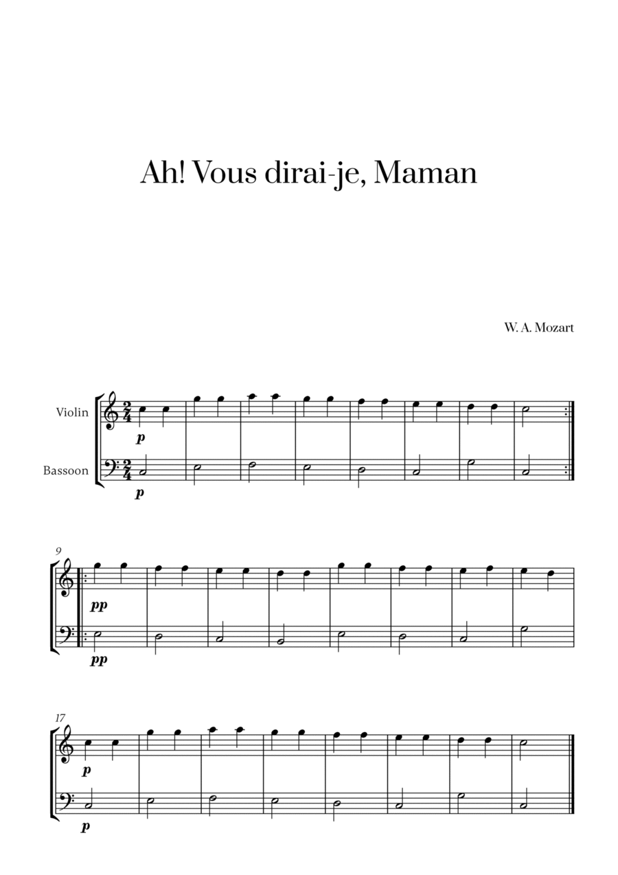 W. A. Mozart - Ah! Vous dirai-je, Maman for Violin and Bassoon by ...