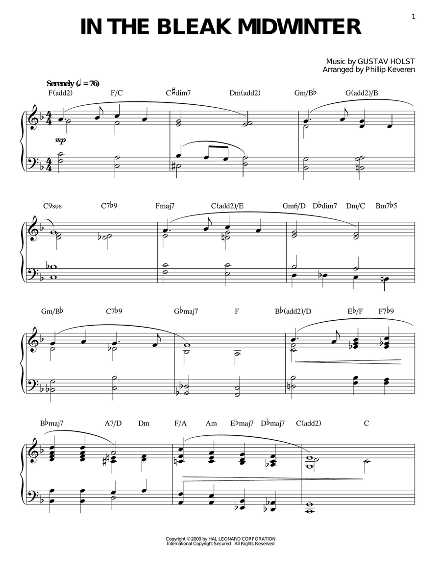 In The Bleak Midwinter [jazz Version] Arr Phillip Keveren By Gustav