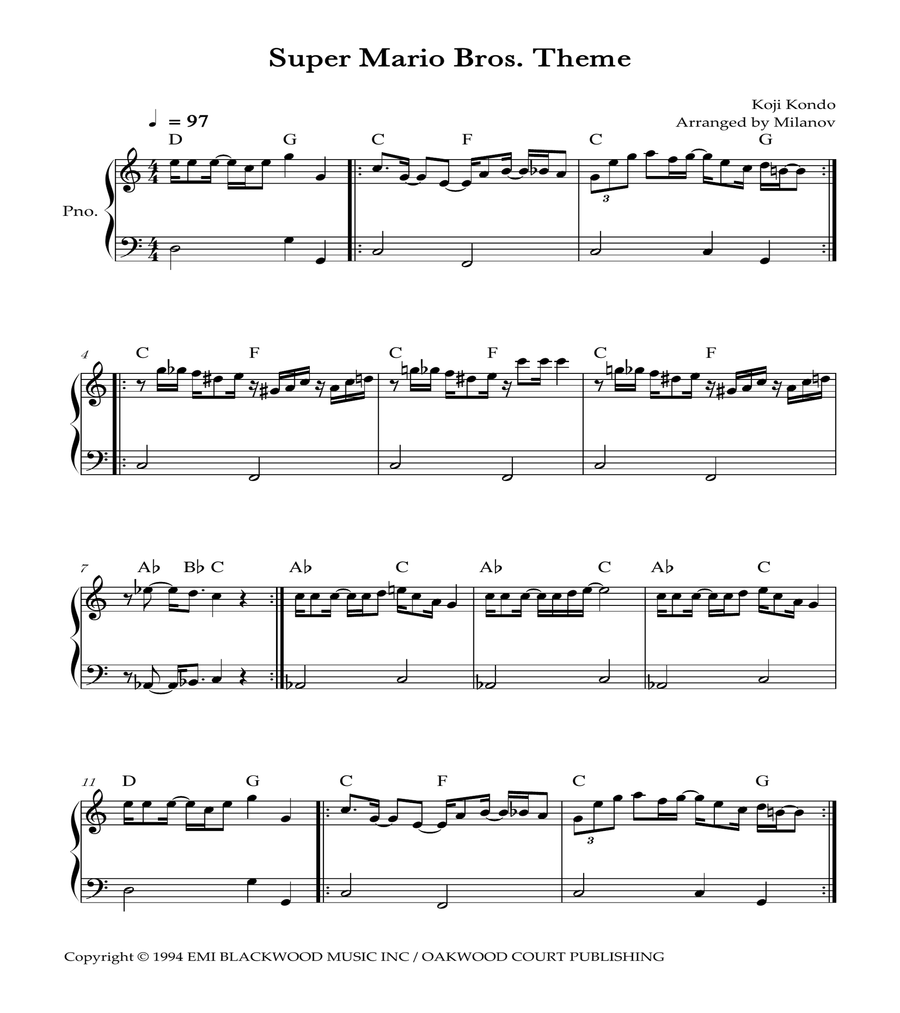 Super Mario Bros Theme - Piano Solo - Digital Sheet Music | Sheet Music ...