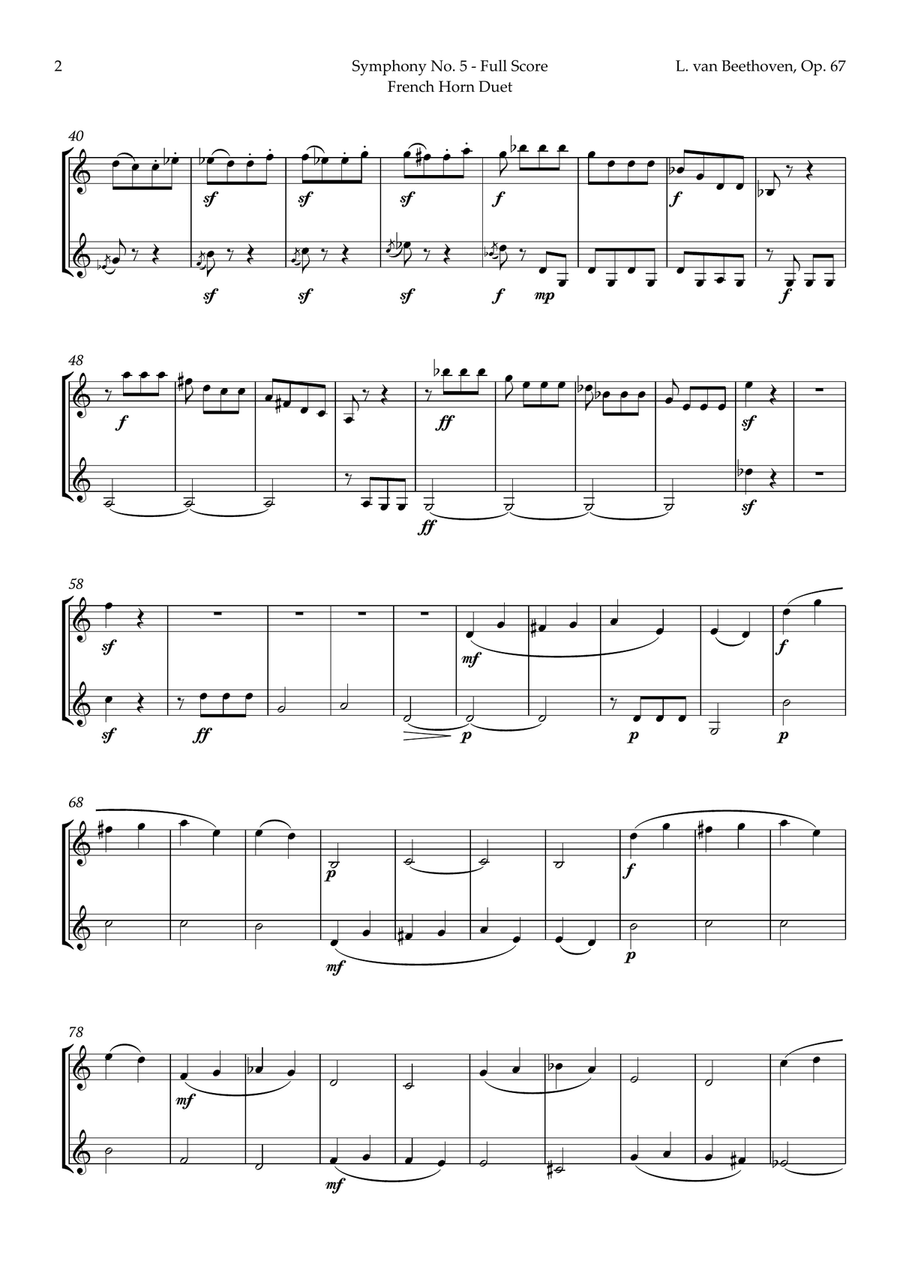 Symphony No. 5 by Beethoven for French Horn Duet by Ludwig van ...