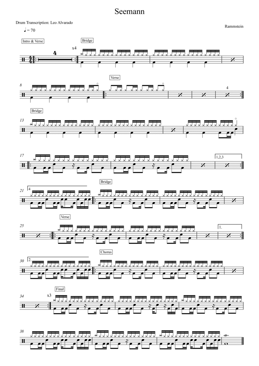 Seemann by Rammstein - Drum Set, Percussion - Beginning Digital Sheet ...