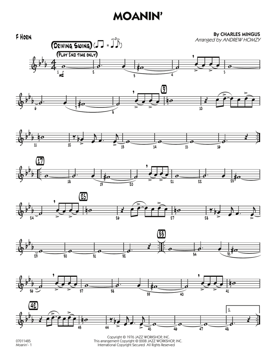 Moanin F Horn By Charles Mingus Jazz Ensemble Digital Sheet