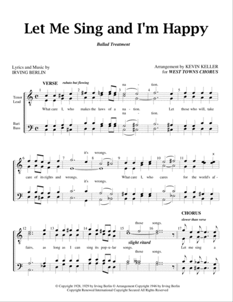 Let Me Sing And I'm Happy by Irving Berlin - Choir - Digital Sheet ...