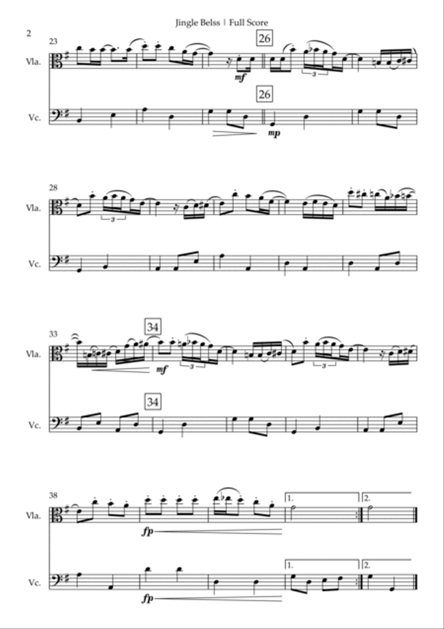 Jingle Bells Jazz Version Christmas Song For Viola And Cello Duo