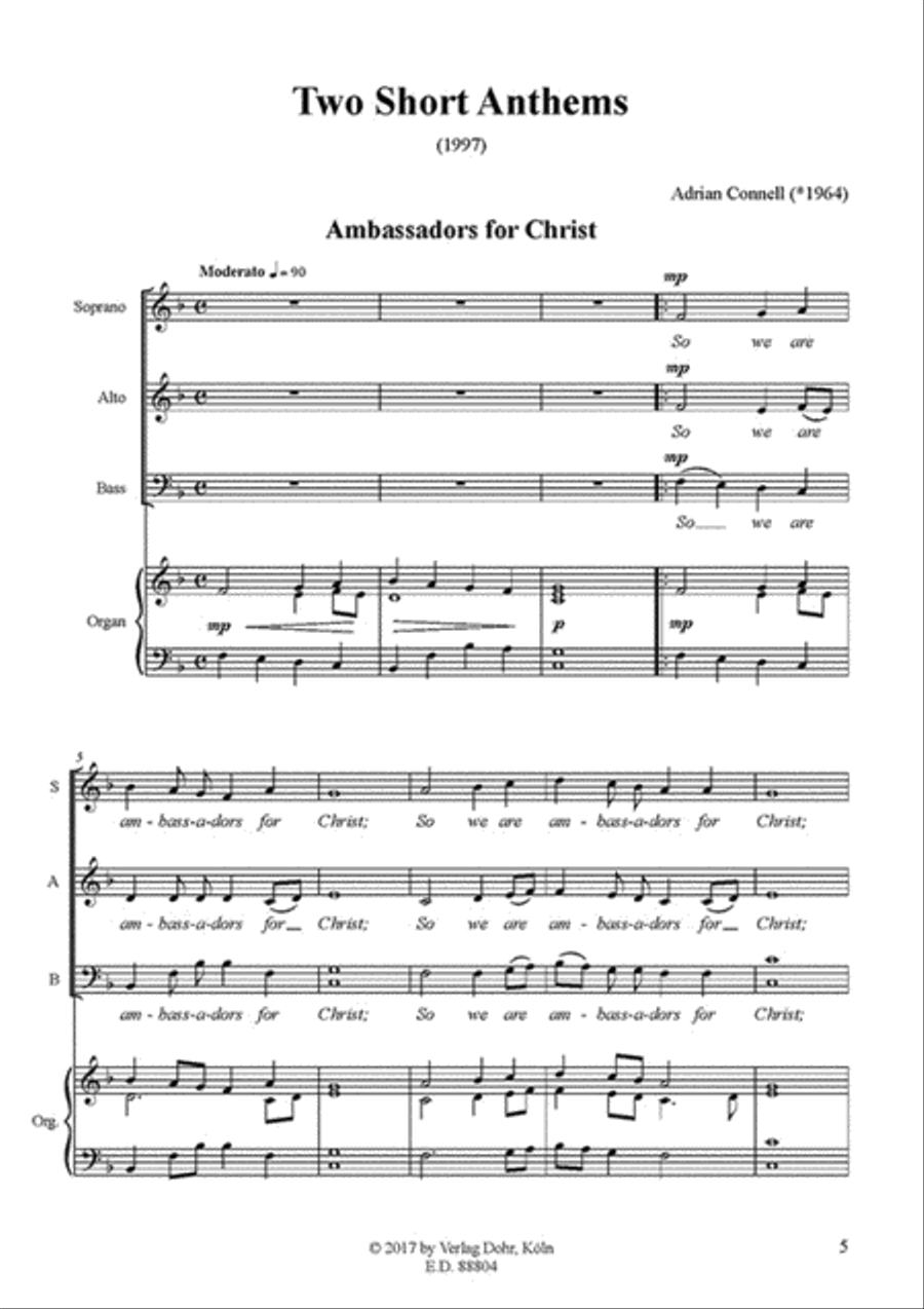 Two Short Anthems for three part mixed choir and organ (1997) - 3-Part ...