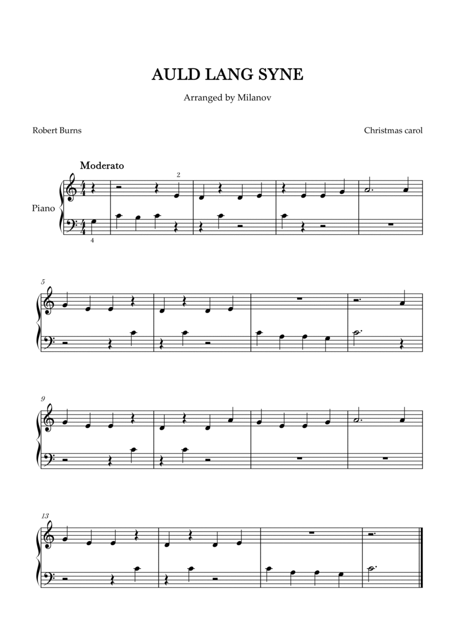 Auld lang syne in C Piano Very Easy Christmas carol - Easy Piano ...
