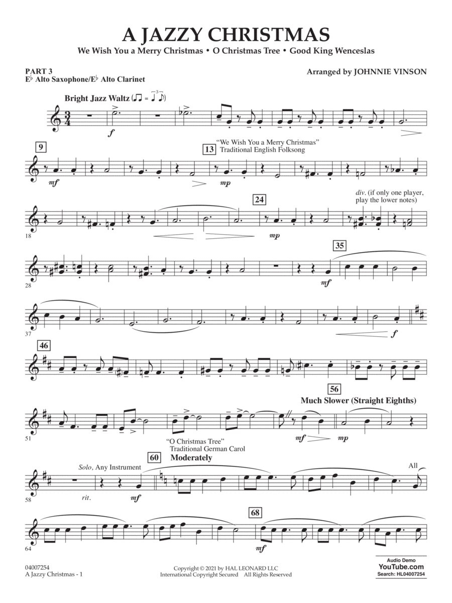 A Jazzy Christmas Pt3 Eb Alto Saxalto Clar By Johnnie Vinson