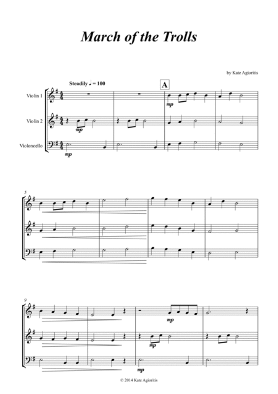 March of the Trolls - for String Trio (2 Violins and Cello) by Kate ...