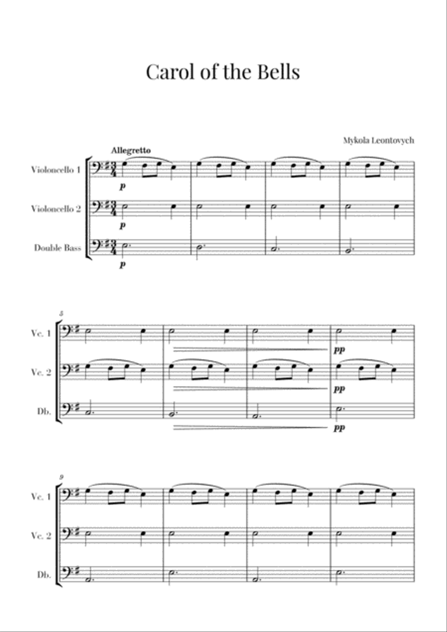 Carol of the Bells for 2 Cellos and Double Bass (String Trio) - String ...