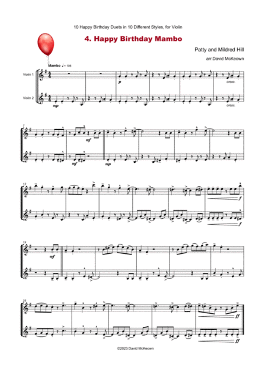 10 Happy Birthday Duets In 10 Different Styles For Violin By David