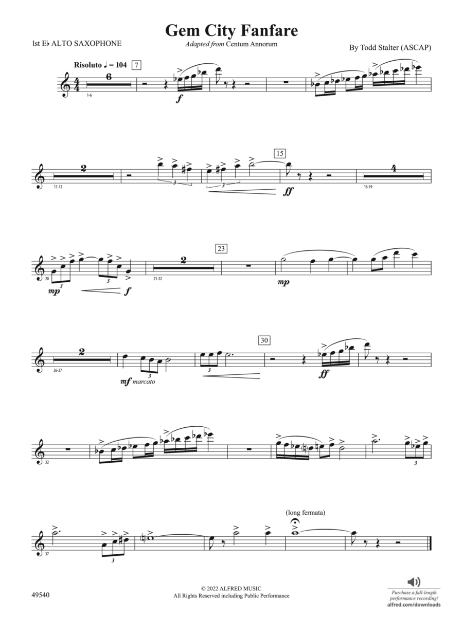Gem City Fanfare E Flat Alto Saxophone By Todd Stalter Concert Band