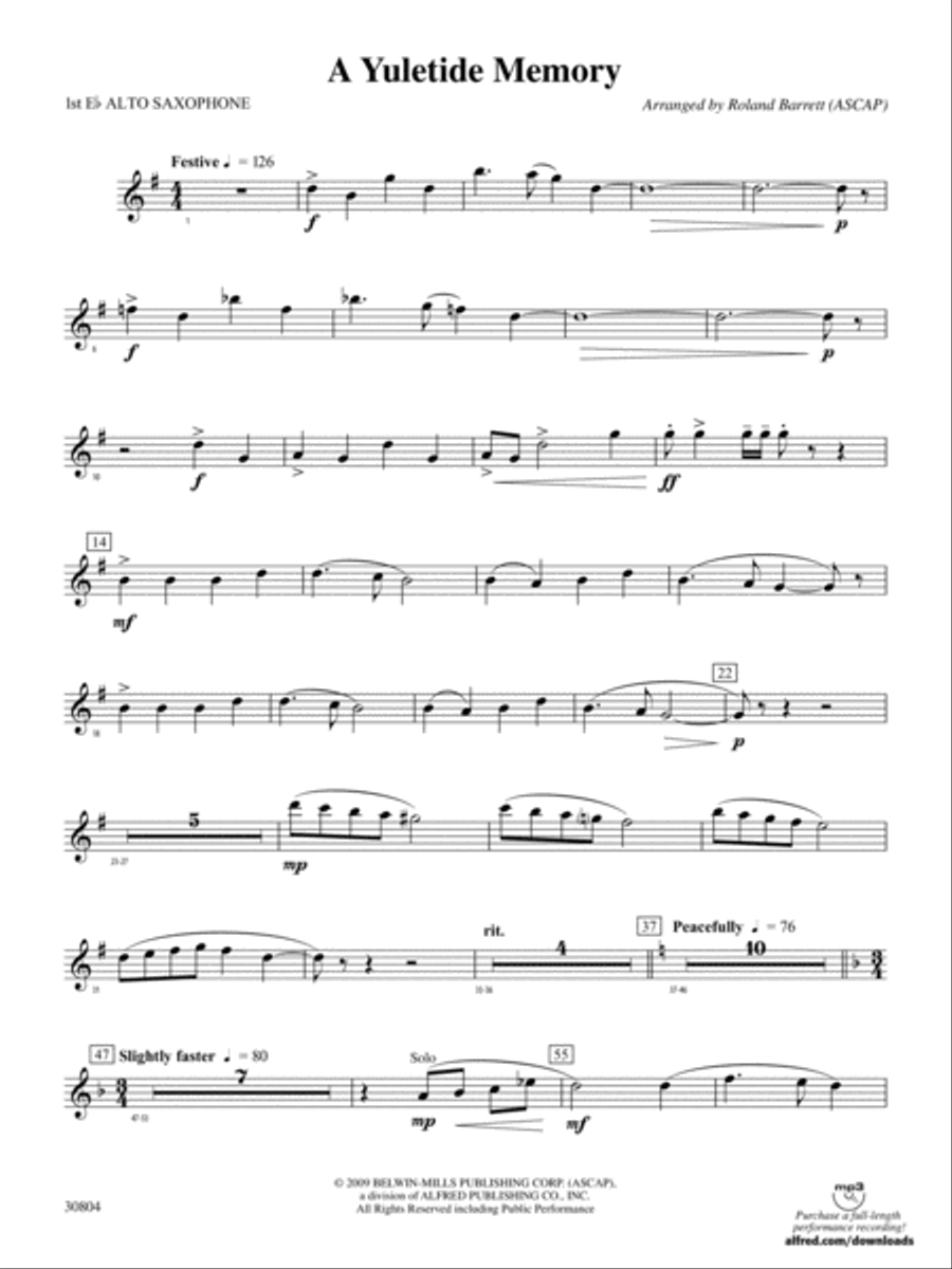 A Yuletide Memory E Flat Alto Saxophone By Roland Barrett Concert