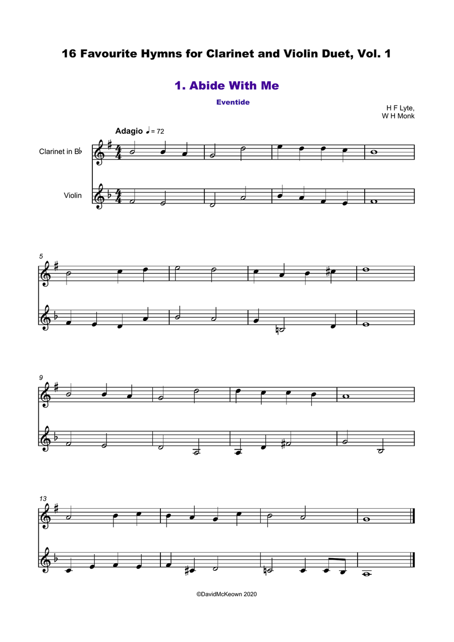 16 Favourite Hymns Vol1 For Clarinet And Violin Duet By Various