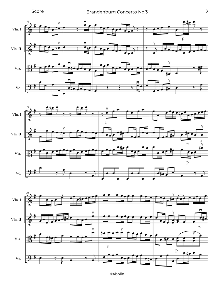 Bach: Brandenburg Concerto No.3 - String Quartet by Johann Sebastian ...