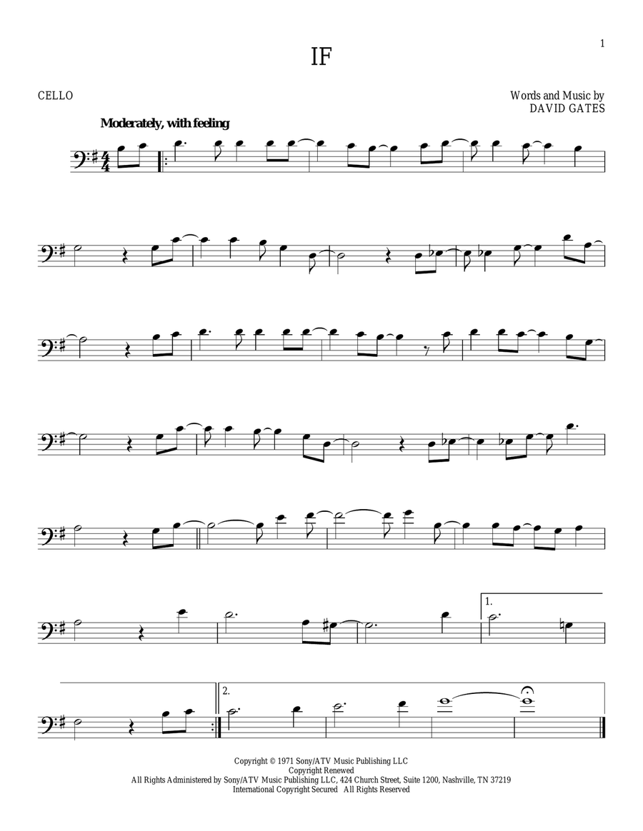 If by Bread - Cello Solo - Digital Sheet Music | Sheet Music Plus