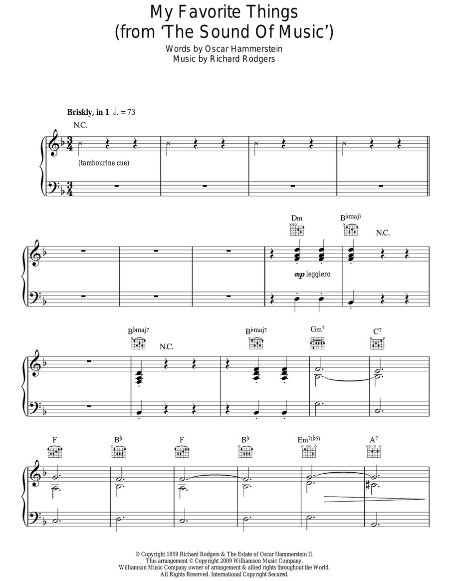 My Favorite Things By Rodgers And Hammerstein Easy Piano Digital