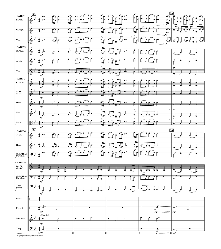 Highlights From Jurassic Park Conductor Score Full Score By John