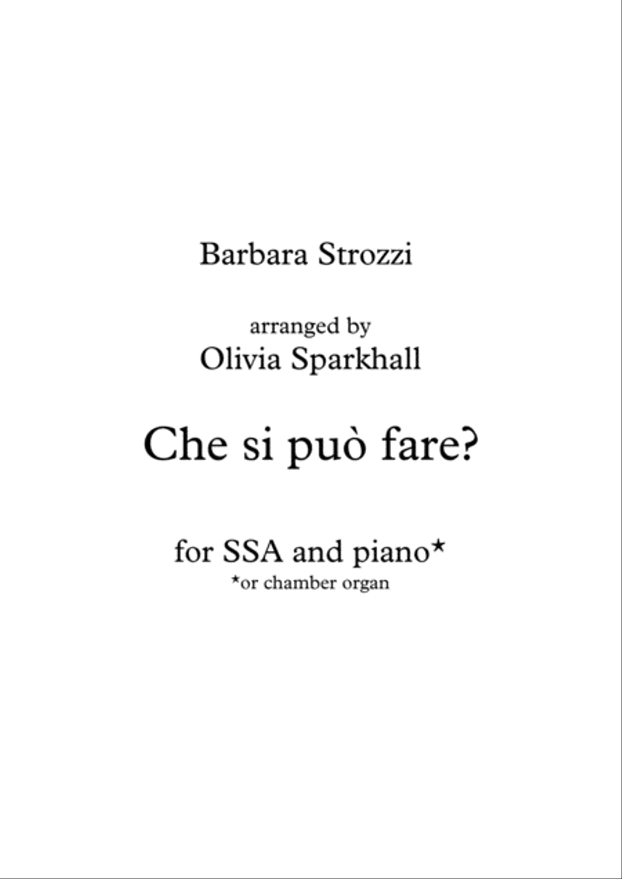 Che si può fare for SSA and piano - Barbara Strozzi | Sheet Music Plus Che si può fare for SSA and piano - Barbara Strozzi | Sheet Music Plus