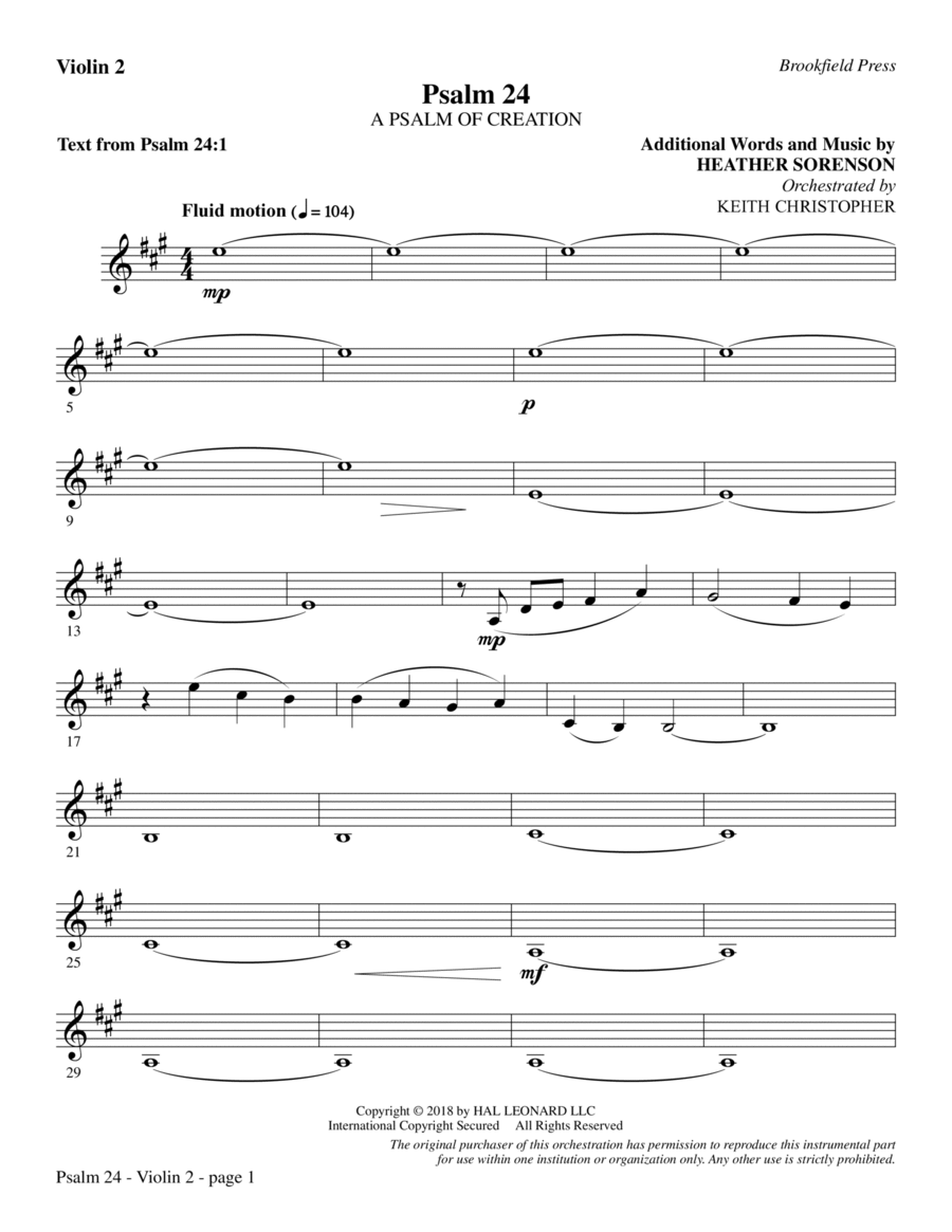 Psalm 24 - Violin 2 by Heather Sorenson - Violin - Digital Sheet Music ...