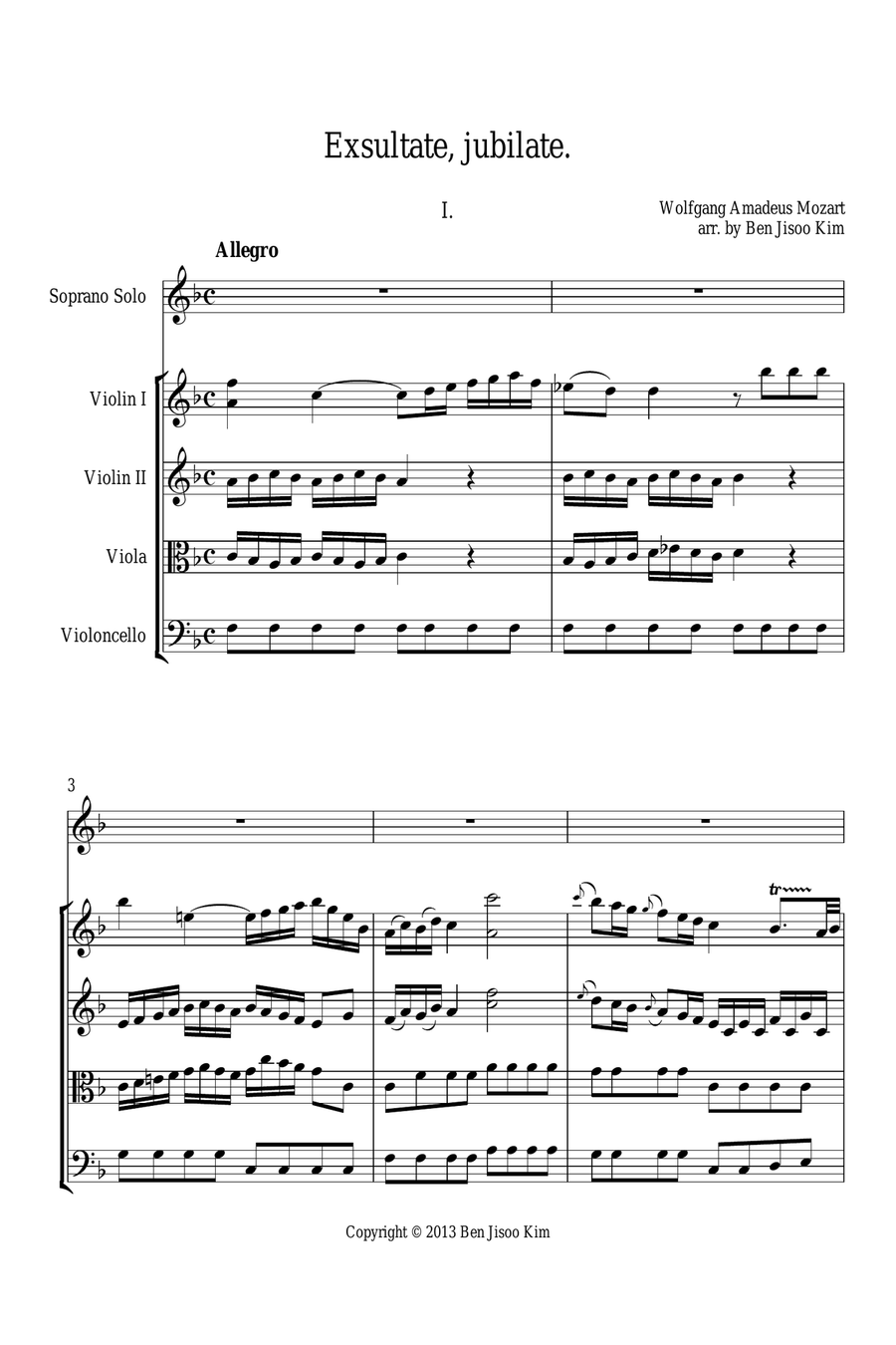 Exsultate jubilate: I. Allegro by Wolfgang Amadeus Mozart - String ...