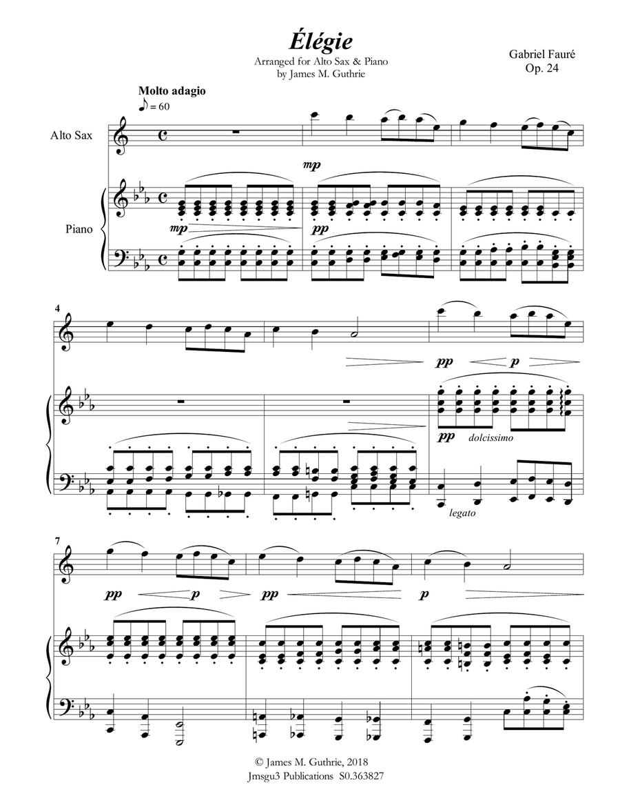 Fauré Élégie Op 24 For Alto Sax And Piano By Gabriel Faure Alto