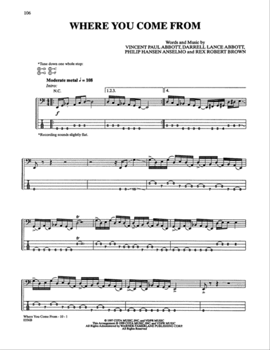 Where You Come From by Pantera - Bass Guitar Tablature - Digital Sheet ...