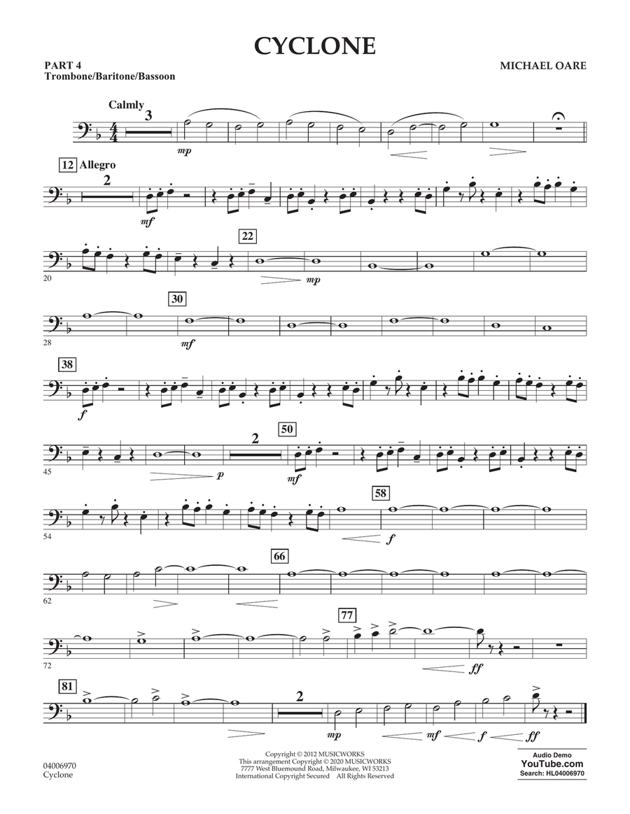 Cyclone Pt 4 Trombone Bar B C Bsn By Michael Oare Concert Band