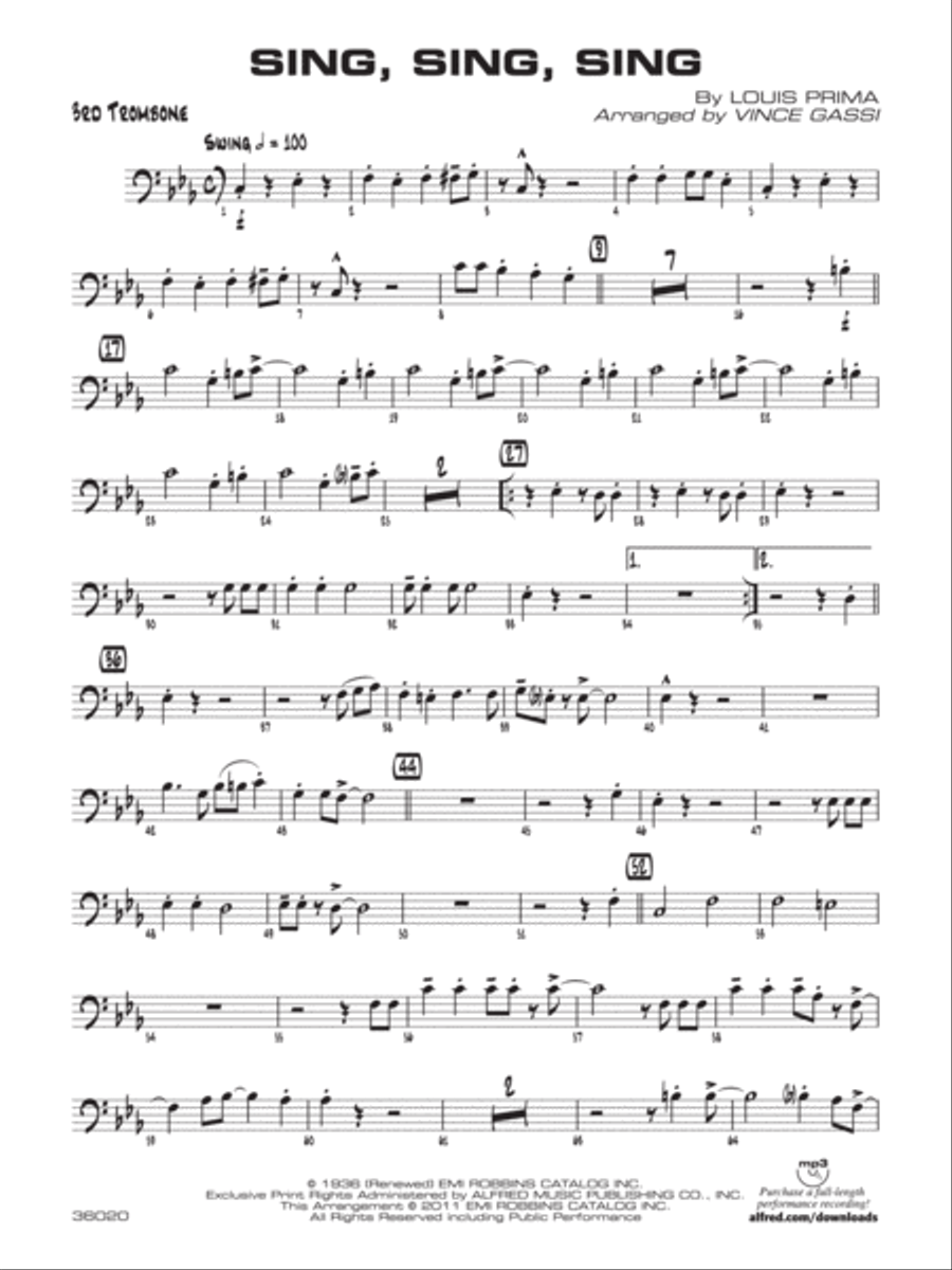 Sing, Sing, Sing: 3rd Trombone by Louis Prima - Jazz Ensemble - Digital ...