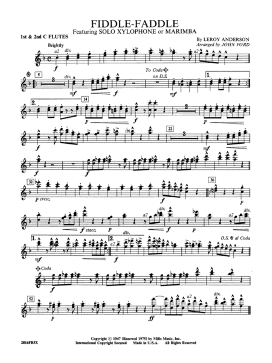 Fiddle-Faddle: 1st & 2nd Flute by Leroy Anderson - Concert Band ...