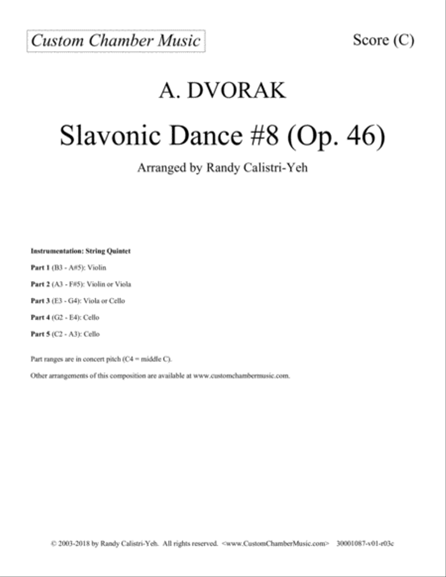 Dvorak Slavonic Dance #8 (string quintet) by Antonin Dvorak - Cello ...