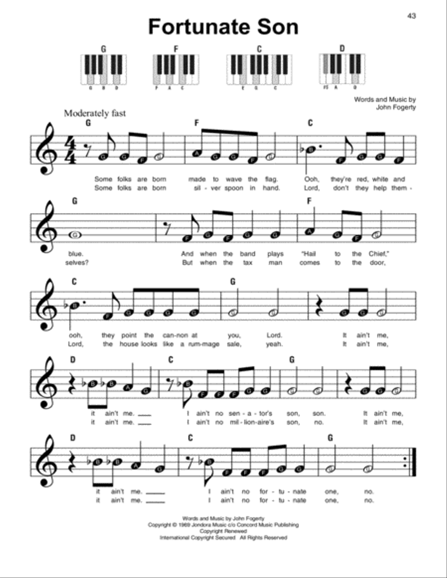 Fortunate Son by Creedence Clearwater Revival - Easy Piano - Digital ...