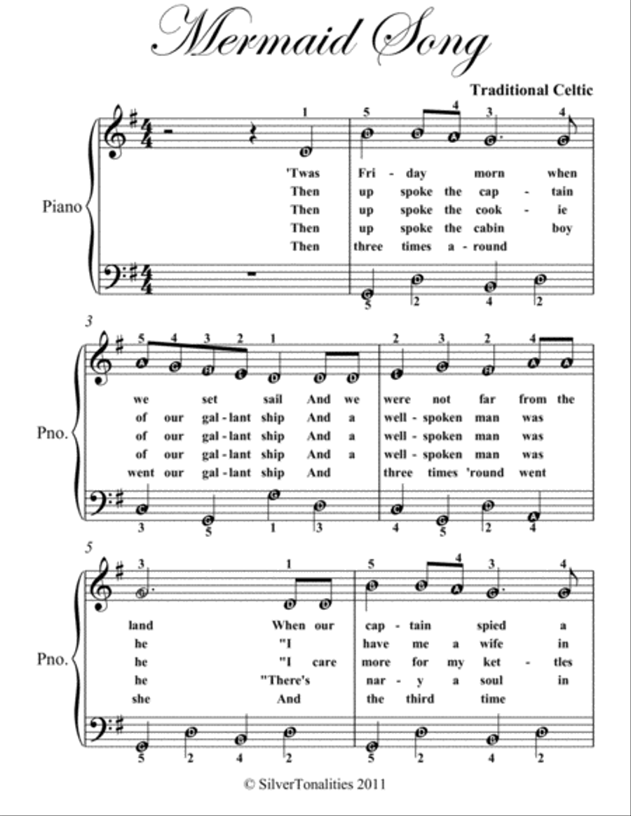 Mermaid Song Easy Piano Sheet Music by SilverTonalities - Easy Piano ...