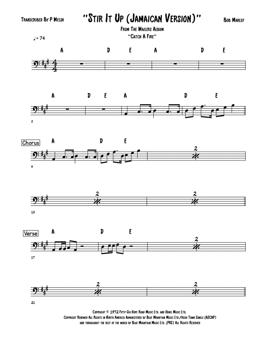 Stir It Up by Bob Marley - Bass Guitar - Digital Sheet Music | Sheet ...