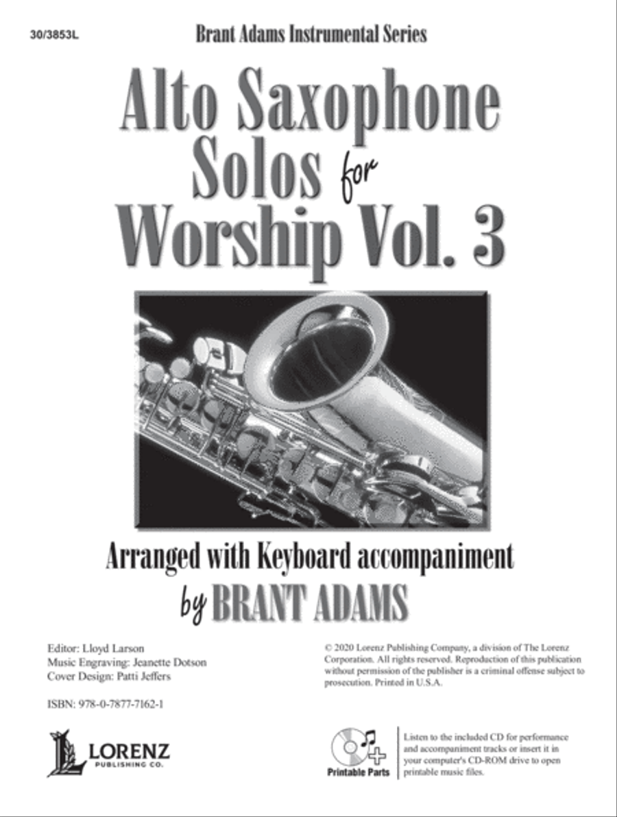 Alto Saxophone Solos for Worship Vol. 3 by Brant Adams - Alto Saxophone ...