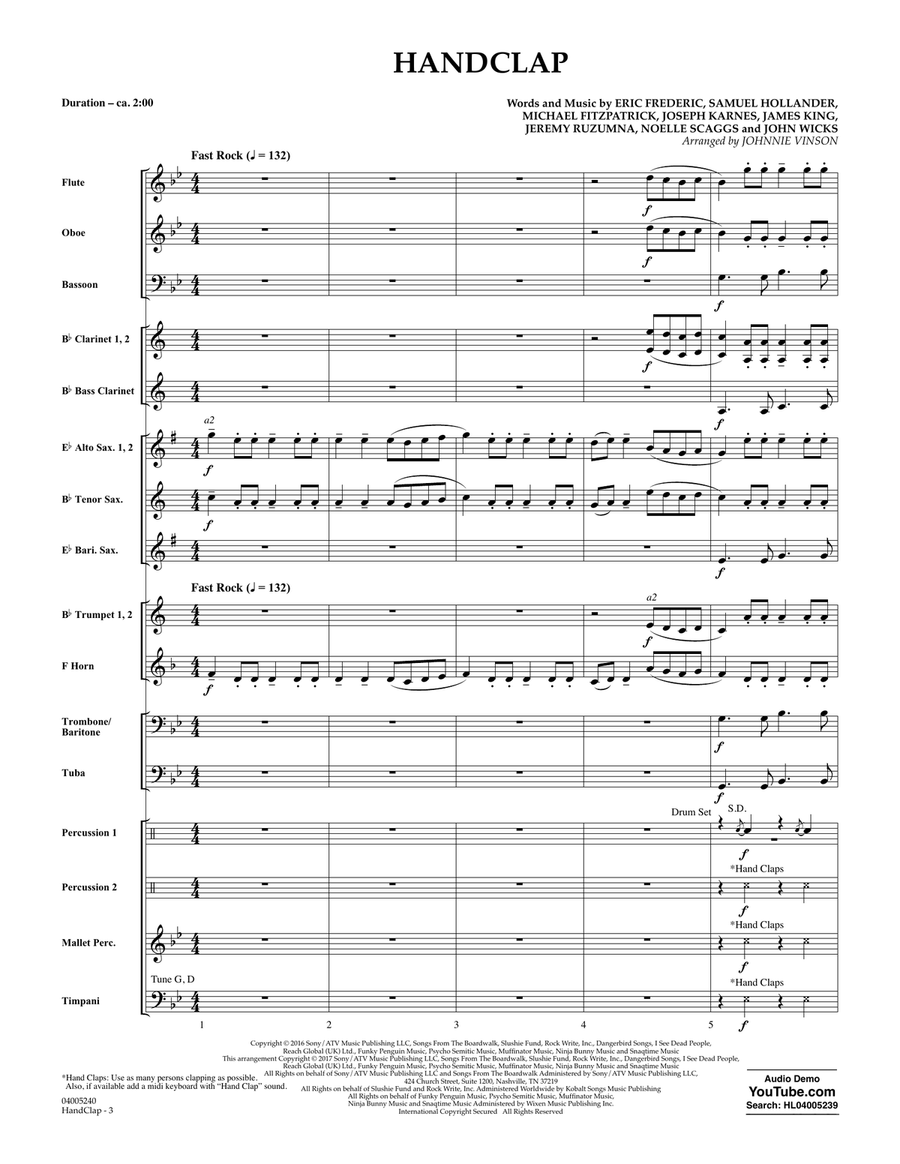 HandClap - Conductor Score (Full Score) by Johnnie Vinson - Concert ...