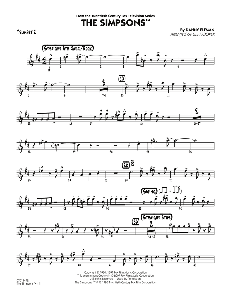 The Simpsons - Trumpet 2 by Les Hooper - Jazz Ensemble - Digital Sheet ...