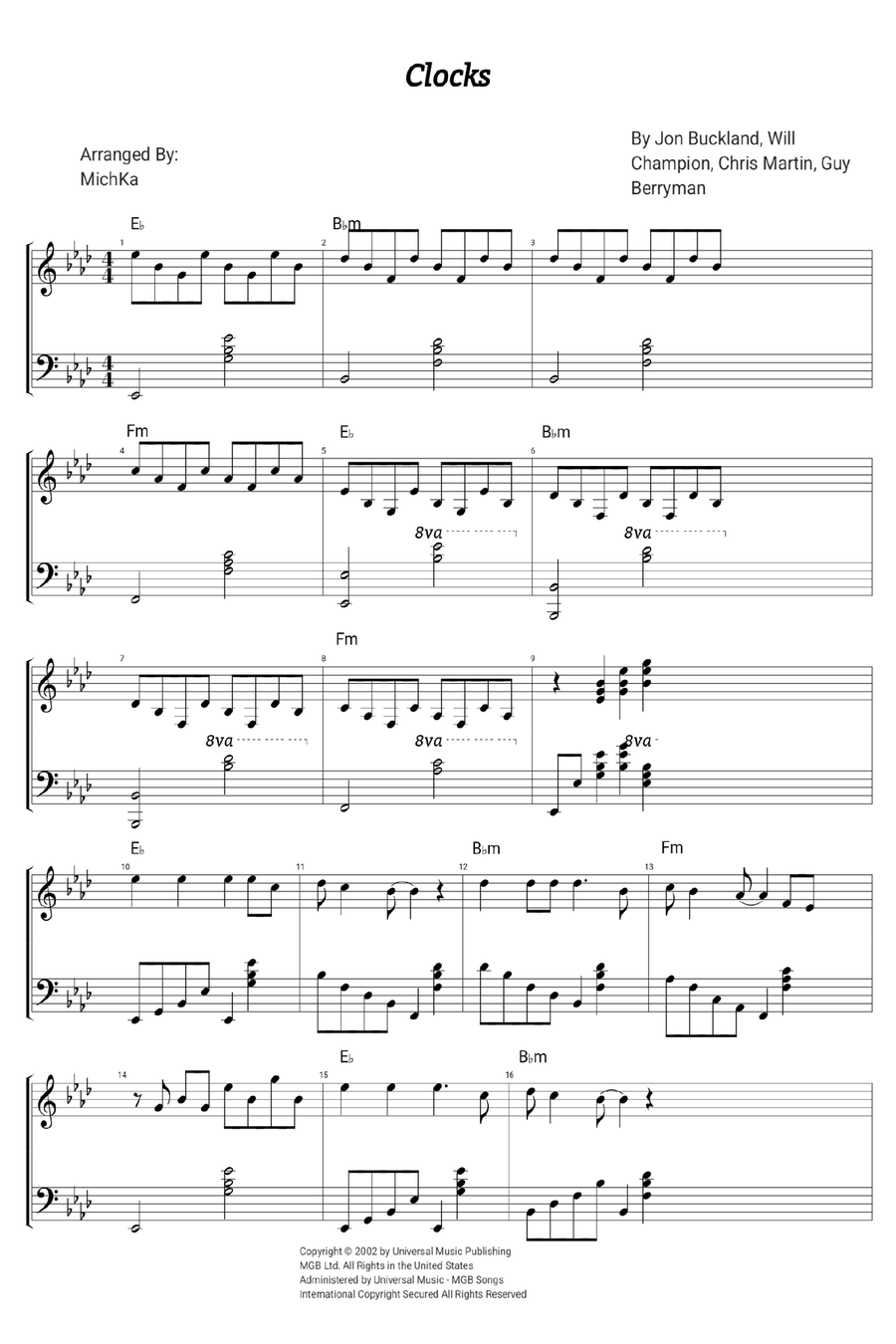 Clocks by Coldplay - Piano Solo - Digital Sheet Music | Sheet Music Plus