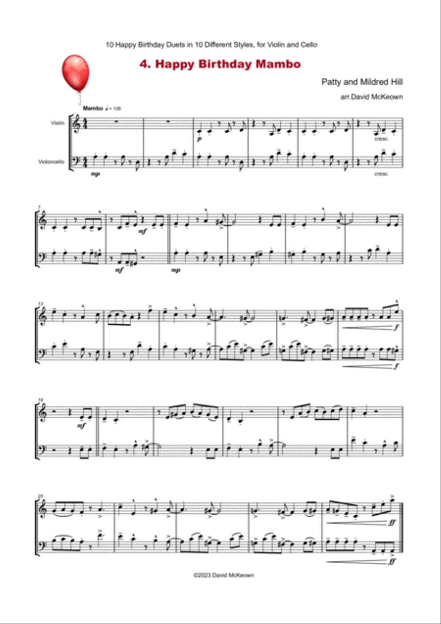 10 Happy Birthday Duets In 10 Different Styles For Violin And Cello