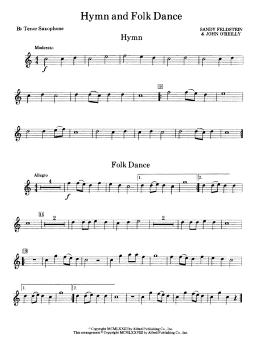 Hymn And Folk Dance B Flat Tenor Saxophone By Sandy Feldstein