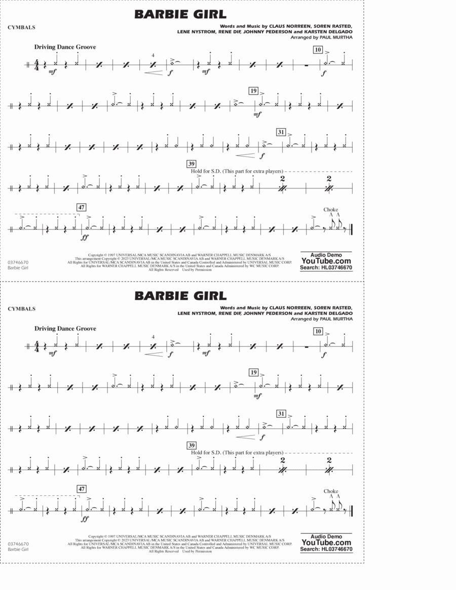 Barbie Girl Arr Paul Murtha Cymbals By Aqua Marching Band