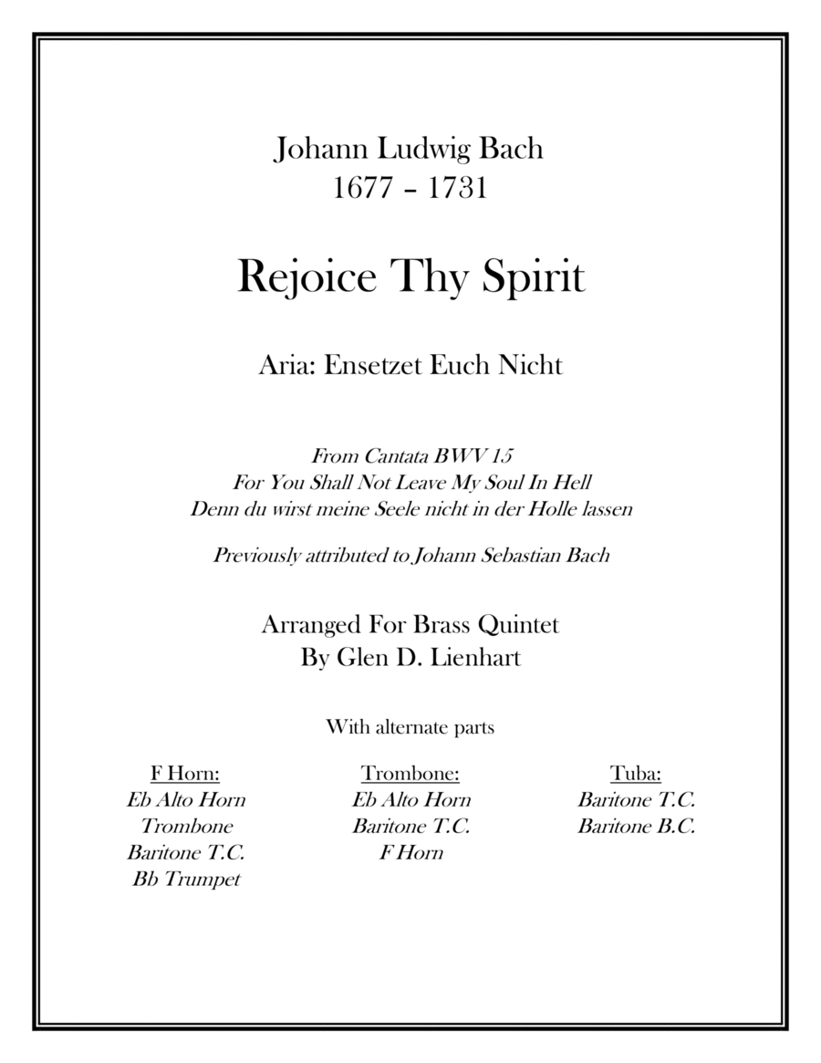 Rejoice Thy Spirit by Johann Ludwig Bach - Brass Ensemble - Digital ...