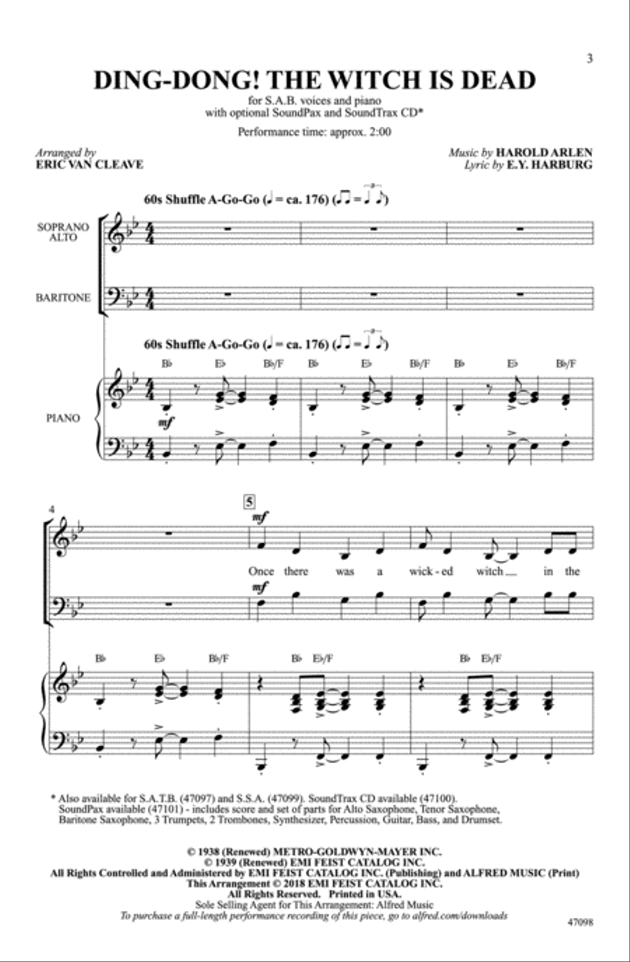 Ding Dong The Witch Is Dead By Harold Arlen Choir Digital Sheet