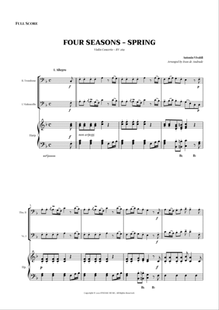 TRIO - Four Seasons Spring (Allegro) for CELLO, TROMBONE and PEDAL HARP ...