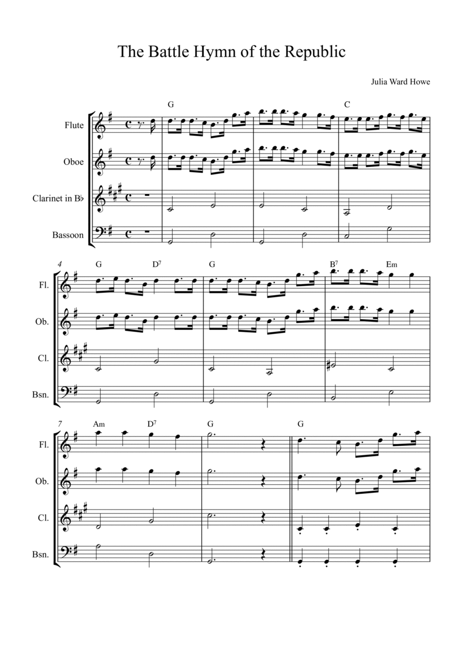 The Battle Hymn Of The Republic By Julia Ward Howe Woodwind Quartet