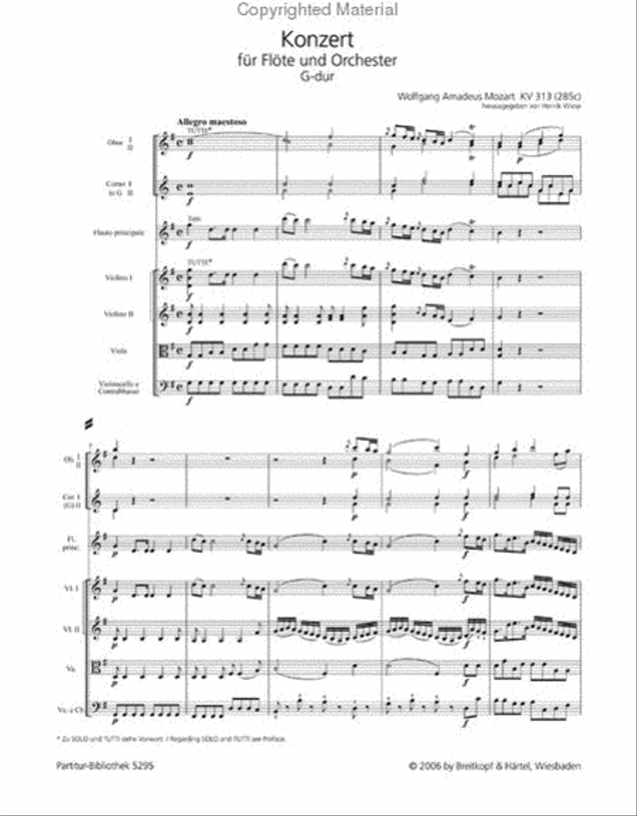 Flute Concerto [no 1] In G Major K 313 285c By Wolfgang Amadeus