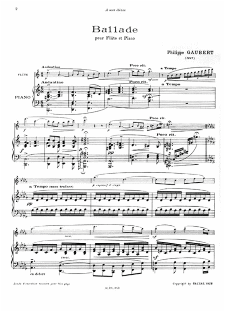 Philippe Gaubert - Balladepour Flute Et Piano by Philippe Gaubert ...