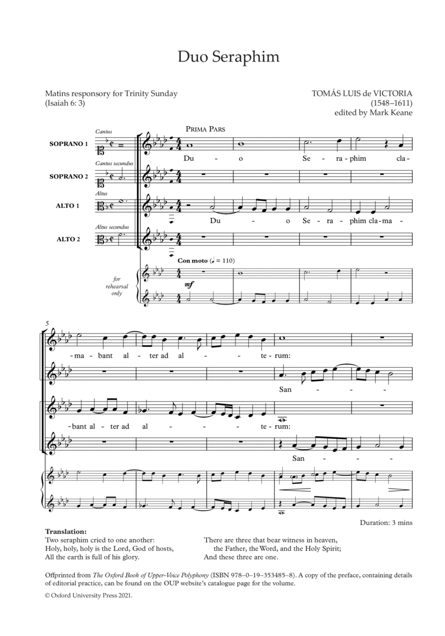 Duo Seraphim by Tomas Luis de Victoria - SSAA - Digital Sheet Music ...