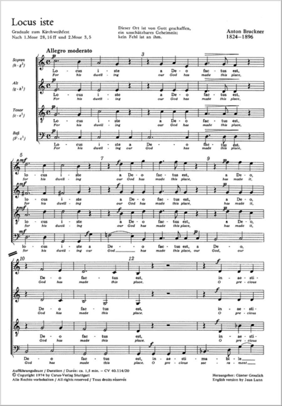 Locus iste; Iam lucis by Anton Bruckner - 4-Part - Sheet Music | Sheet ...