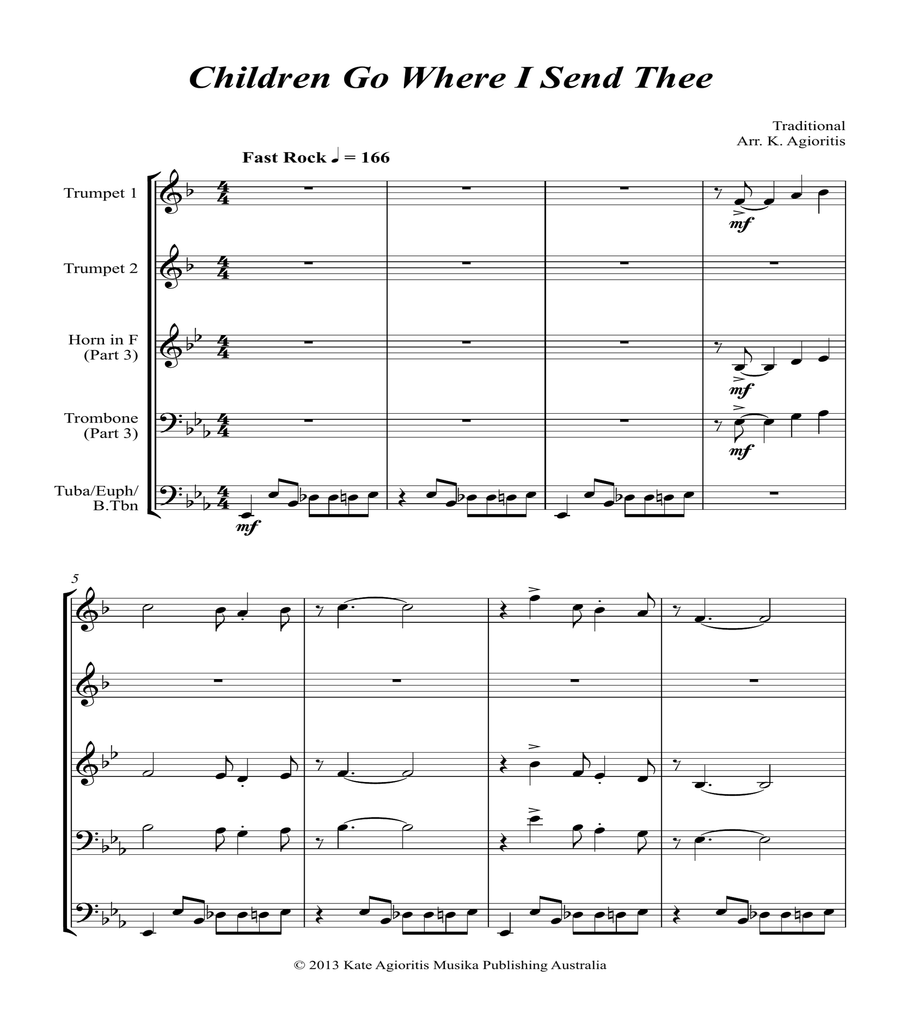 Children Go Where I Send Thee - For Brass Quartet by Traditional Carol ...